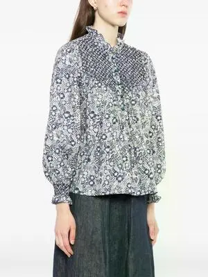 Loretta Caponi Smocked Floral Blouse