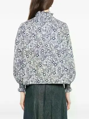 Loretta Caponi Smocked Floral Blouse