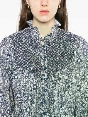 Loretta Caponi Smocked Floral Blouse