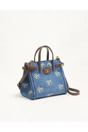 Valentino Garavani Antibes Small Embroidered Shopping Bag - Denim