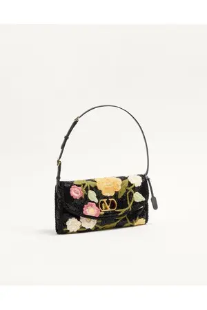 Valentino Garavani Devain Small Embroidered Shoulder Bag - Black