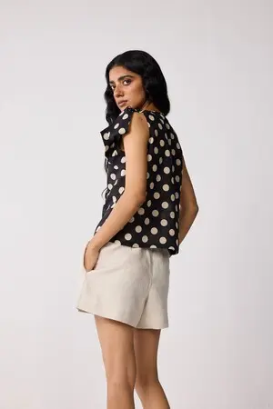 REISTOR Regular V-neck Polka Dot Blouse With Bow Detail