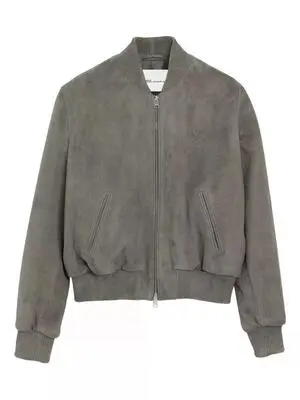 AMI Paris Goat Suede Bomber Jacket With De Coeur Logo - Grey