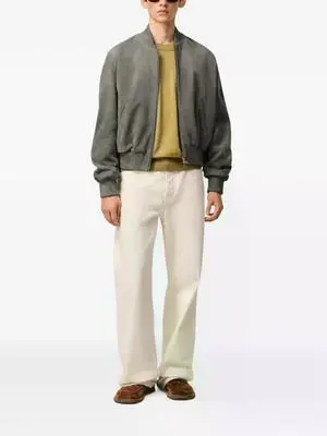AMI Paris Goat Suede Bomber Jacket With De Coeur Logo - Grey