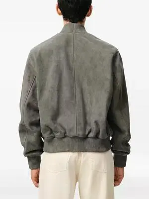 AMI Paris Goat Suede Bomber Jacket With De Coeur Logo - Grey