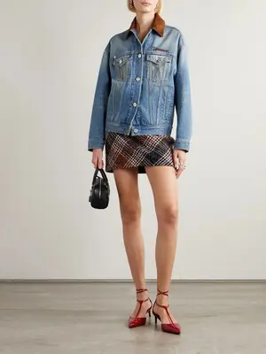Versace Suede-trimmed Denim Jacket - Blue