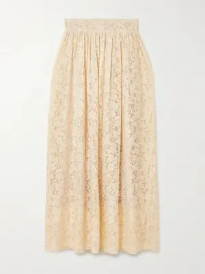 Zimmermann Pleated Lace Midi Skirt - Cream