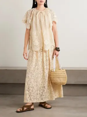 Zimmermann Pleated Lace Midi Skirt