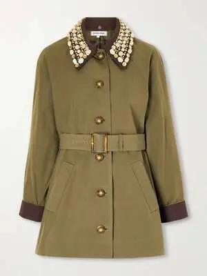 Veronica Beard Langham Dickey Embellished Woven Coat - Army Green