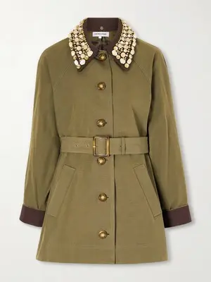 Veronica Beard Langham Dickey Embellished Woven Coat - Green