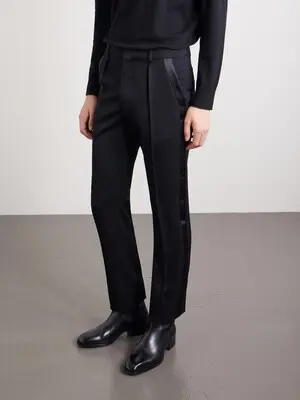 Saint Laurent Slim-fit Grain De Poudre Wool Tuxedo Trousers