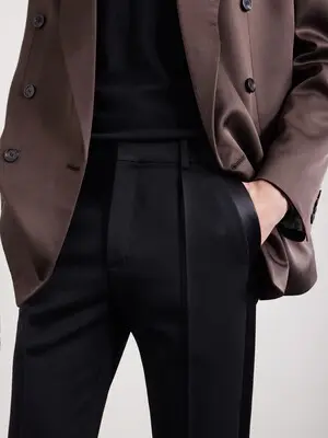 Saint Laurent Slim-fit Grain De Poudre Wool Tuxedo Trousers