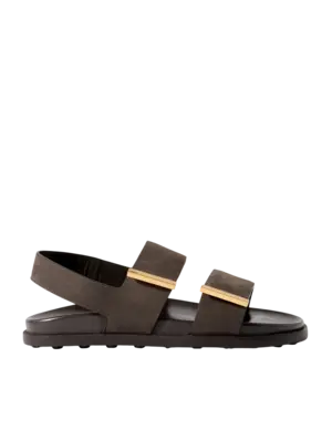 TOD'S Buckled Nubuck Slingback Sandals - Brown