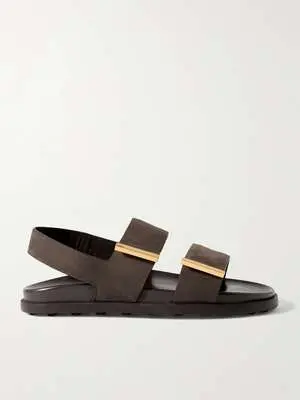 TOD'S Buckled Nubuck Slingback Sandals - Chocolate