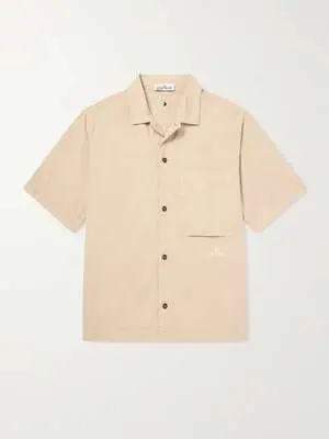 Stone Island Logo-embroidered Cotton-poplin Shirt - Beige