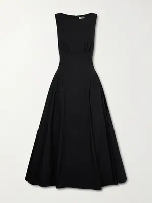 Staud Gwen Paneled Pleated Cotton-blend Poplin Midi Dress - Black