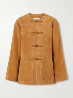 RÓHE Mandarin Paneled Suede Jacket - Brown