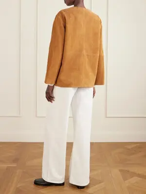 RÓHE Mandarin Paneled Suede Jacket - Brown