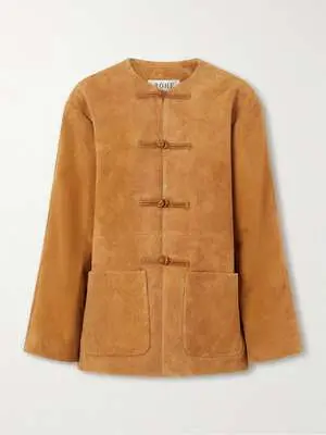 RÓHE Mandarin Paneled Suede Jacket - Light Brown