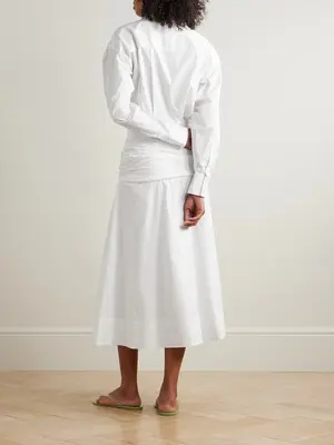 Staud Indya Gathered Cotton-blend Poplin Midi Shirt Dress