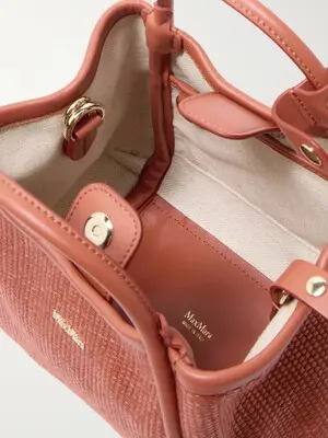 Max Mara Marine Extra Small Raffia-like Tote With Leather Trim - Red