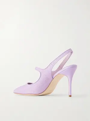 Manolo Blahnik Camparisli 90 Leather-trimmed Raffia Mary Jane Slingback Pumps - Purple