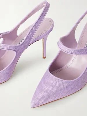 Manolo Blahnik Camparisli 90 Leather-trimmed Raffia Mary Jane Slingback Pumps - Purple
