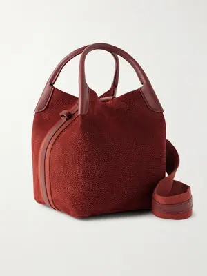 Loro Piana Bale Small Leather And Canvas-trimmed Nubuck Tote - Brown