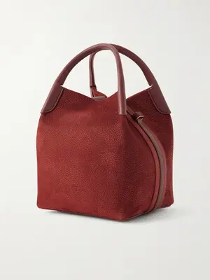 Loro Piana Bale Small Leather And Canvas-trimmed Nubuck Tote - Brown