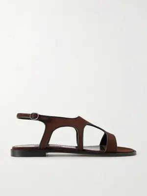 Manolo Blahnik Rufina Leather-trimmed Suede Sandals - Brown