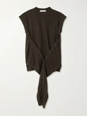LEMAIRE Asymmetric Draped Wool-Blend Top Brown