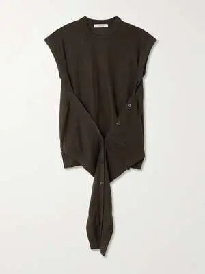 LEMAIRE Asymmetric Draped Wool-blend Top - Dark Brown