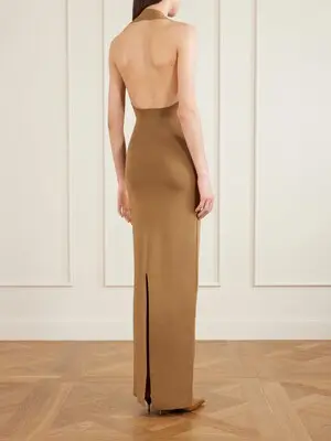 Khaite Mahi Knitted Halterneck Maxi Dress - Brown