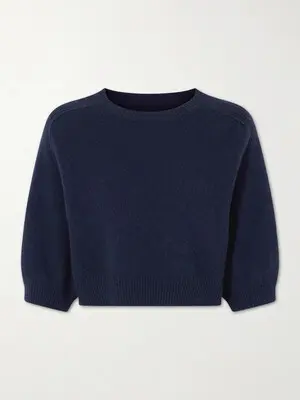 Khaite Lorelai Cropped Wool And Cashmere-blend Sweater - Blue
