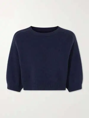 Khaite Lorelai Cropped Wool And Cashmere-blend Sweater - Navy