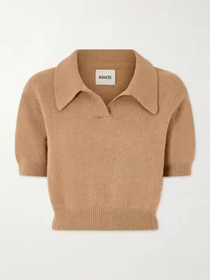 Khaite Leni Cropped Wool And Cashmere-blend Sweater - Brown