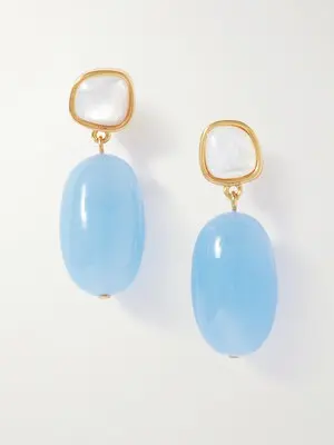 LIZZIE FORTUNATO Gold-plated, Mother-of-pearl And Glass Earrings - Blue
