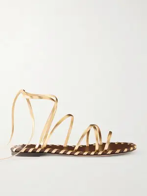 GIANVITO ROSSI Lace-up Metallic Leather Sandals - Gold