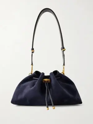 JIMMY CHOO Leather-trimmed Suede Shoulder Bag - Blue