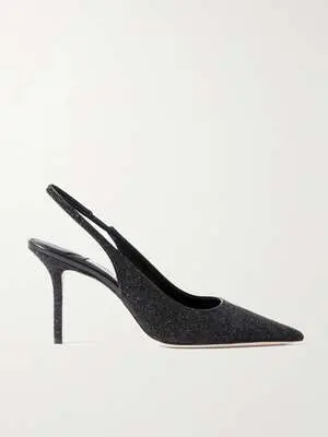 JIMMY CHOO Love 85 Glittered Leather Slingback Pumps - Black