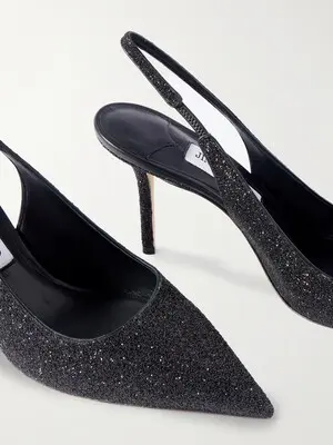JIMMY CHOO Love 85 Glittered Leather Slingback Pumps - Black
