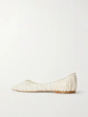 JIMMY CHOO Love Embellished Mesh Ballet Flats - Neutrals