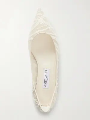 JIMMY CHOO Love Embellished Mesh Ballet Flats - Neutrals
