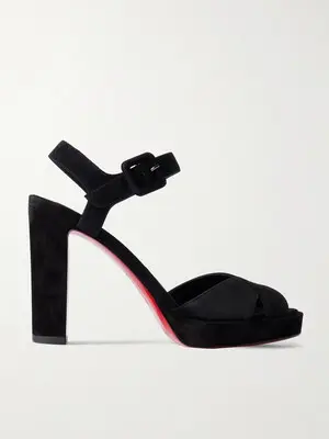 CHRISTIAN LOUBOUTIN Cora 100 Suede Platform Sandals - Black