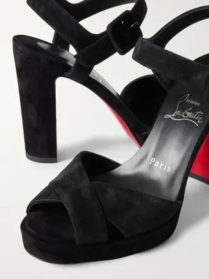 CHRISTIAN LOUBOUTIN Cora 100 Suede Platform Sandals - Black