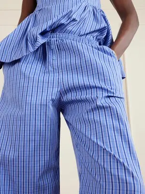 Faithfull The Brand Paloma Checked Cotton-poplin Straight-leg Pants - Blue