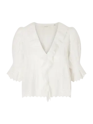 DÔEN Henri Ruffled Broderie Anglaise Cotton Top - White