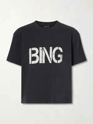 ANINE BING Walker Printed Cotton-jersey T-shirt - Black