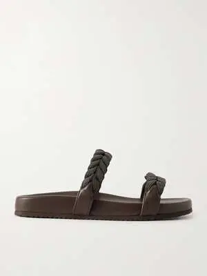 Brunello Cucinelli Bead-embellished Leather Sandals - Dark Brown