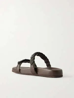 Brunello Cucinelli Bead-embellished Leather Sandals - Dark Brown